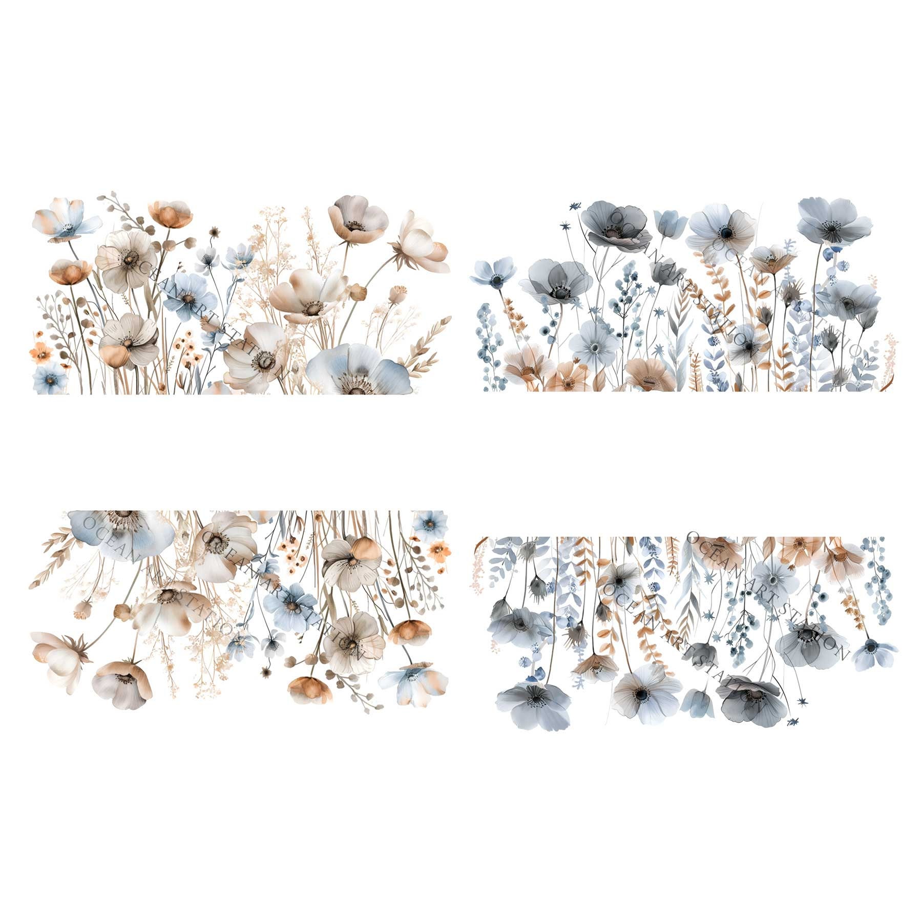 Neutral Wildflowers Clipart, Boho Flowers Clipart, Wildflowers ...