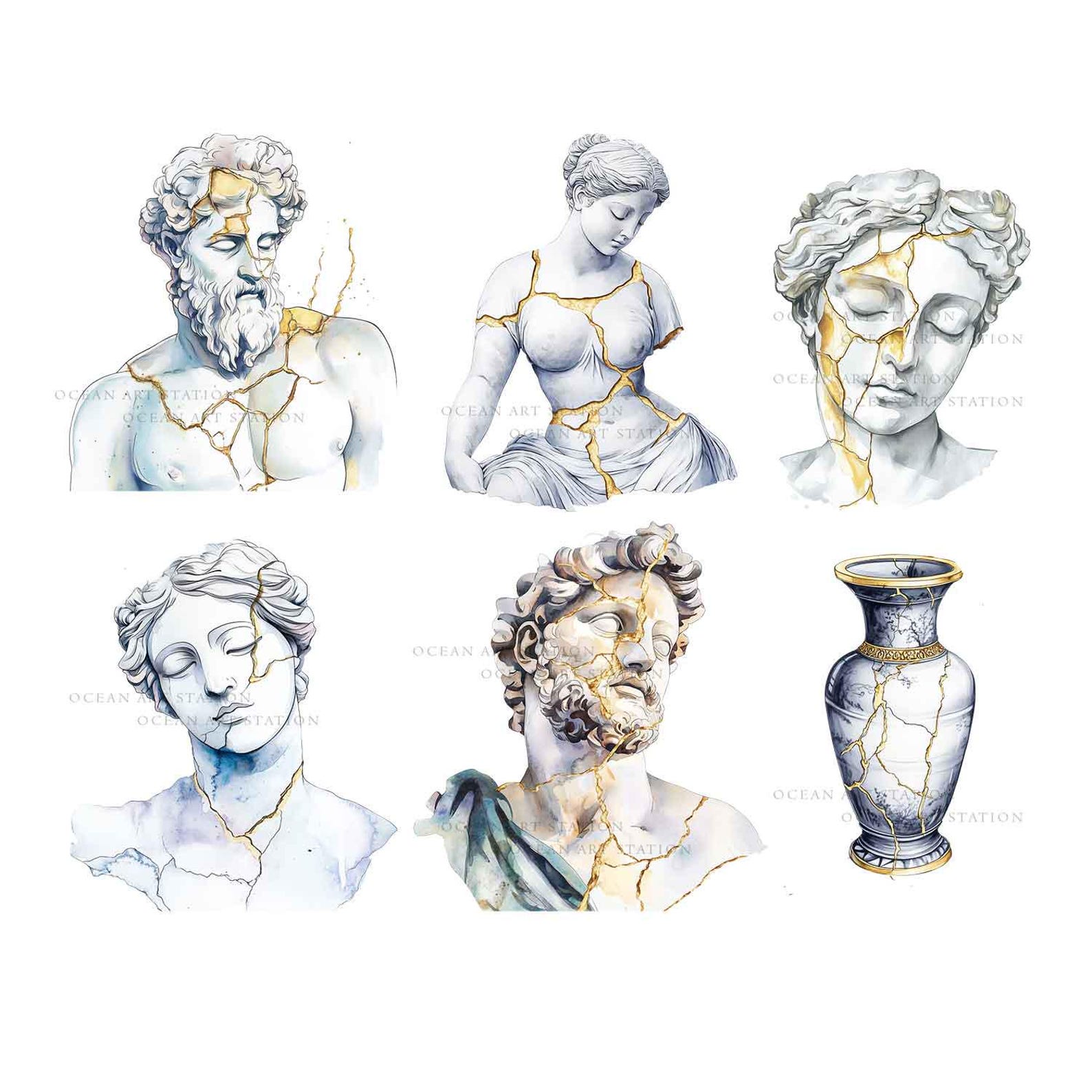 Antient Statues Clipart, Kintsugi Clipart, Roman Sculptures, Statues ...