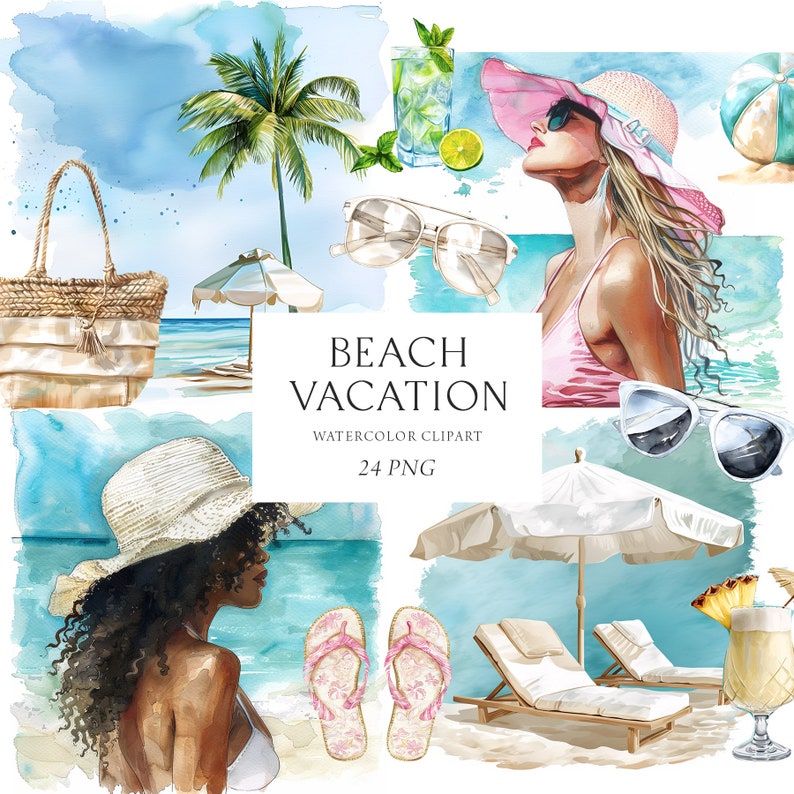 Summer Vacation Clipart, Tropical Beach Clipart, Summer Fashion Clipart ...