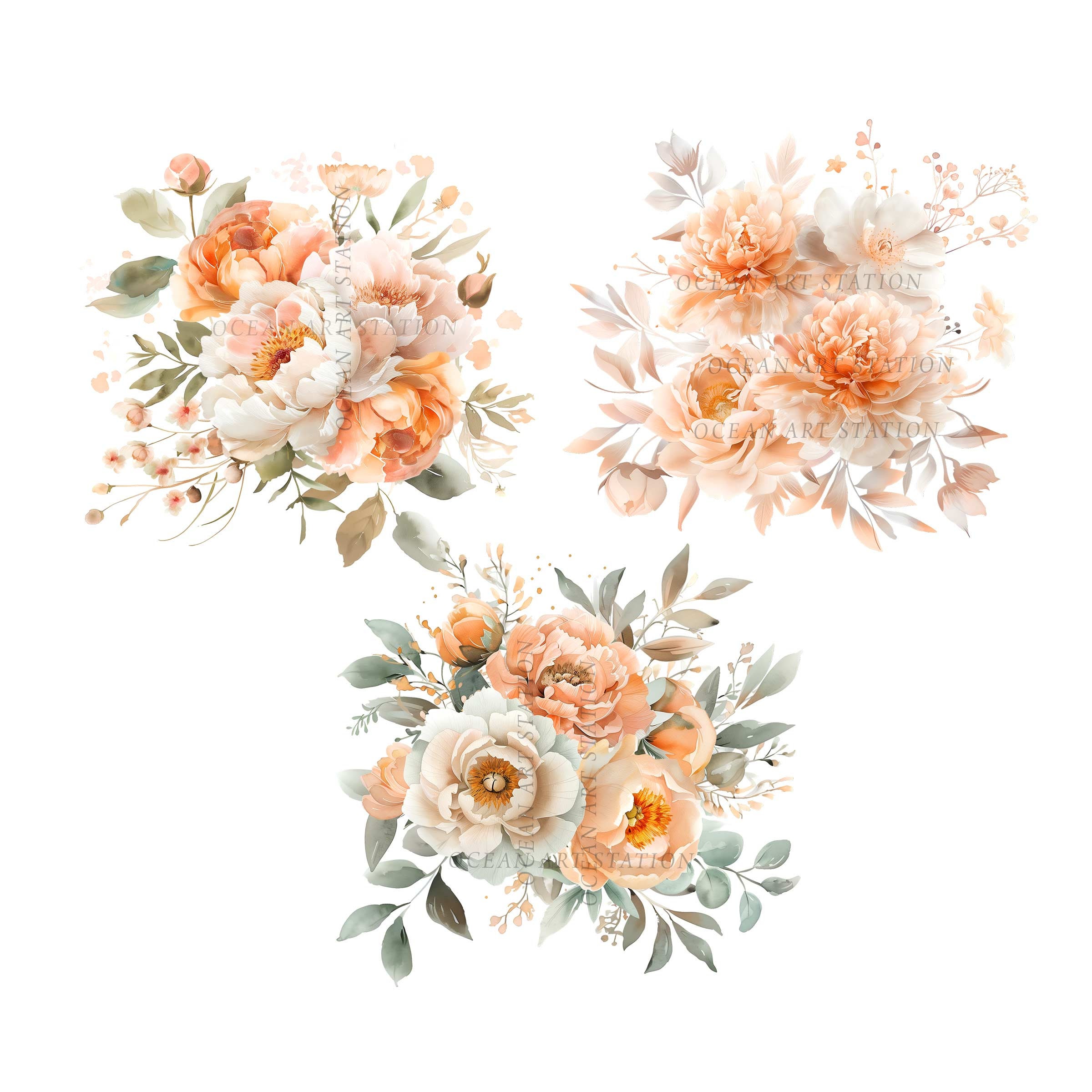 Peach Floral Clipart, Peach Floral Bouquets, Peach Wedding Bouquets ...