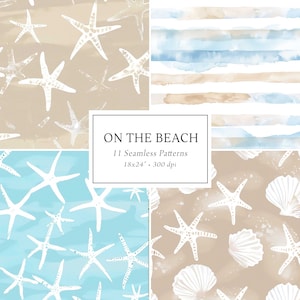Beach Seamless Patterns, Pastel Beach Digital Papers, Sea Shell ...