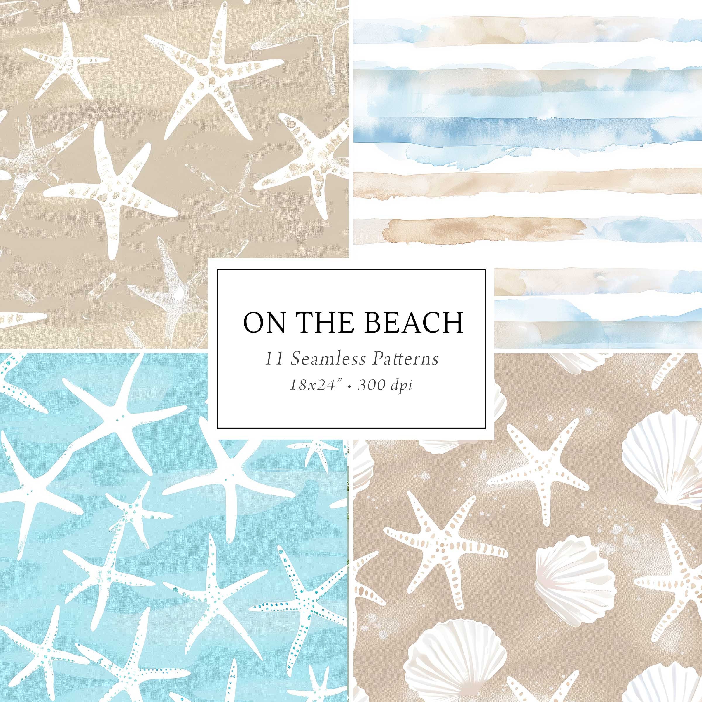 Beach Seamless Patterns, Pastel Beach Digital Papers, Sea Shell ...