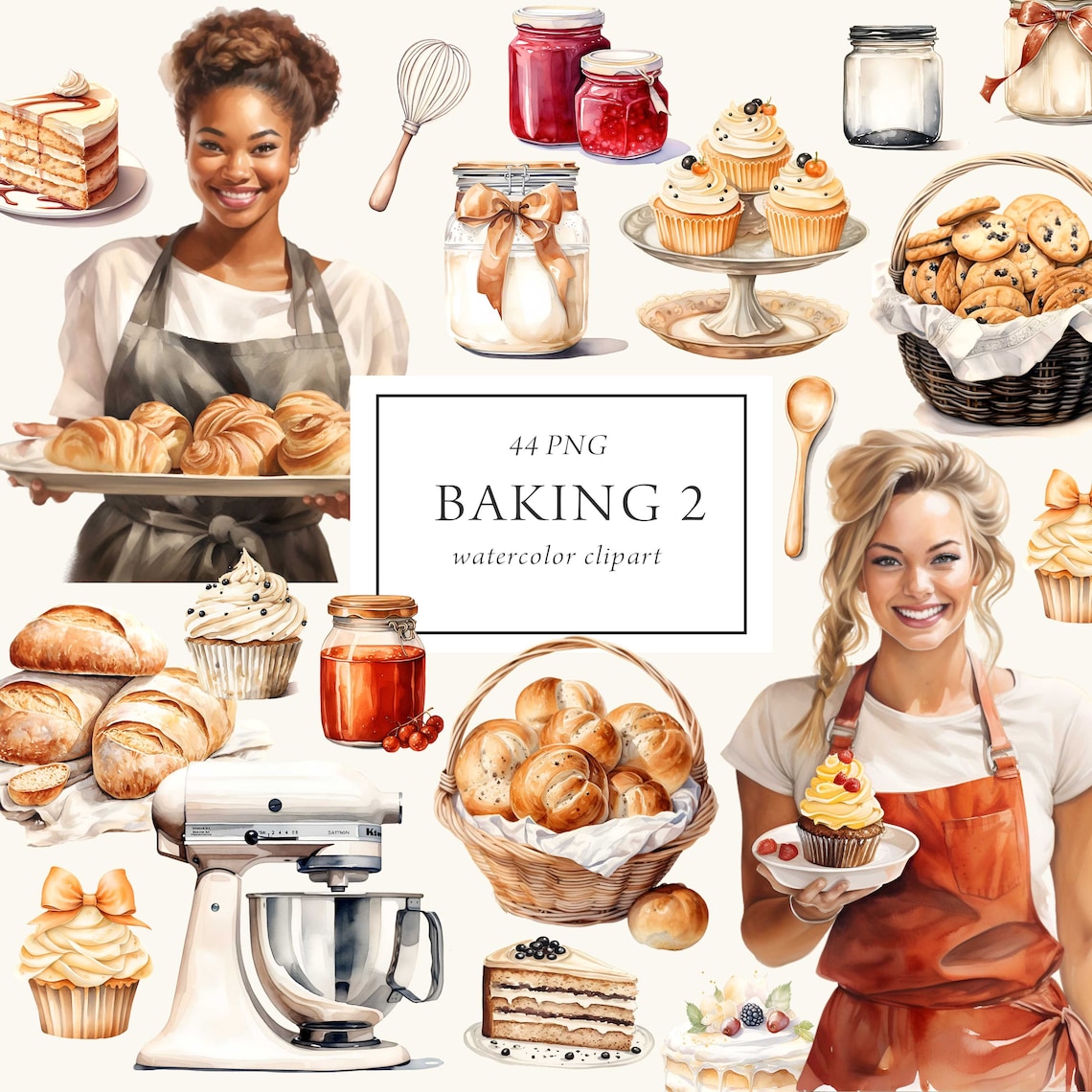 Baking Clipart Watercolor, Bakery Clipart, Desserts Cooking Clipart ...