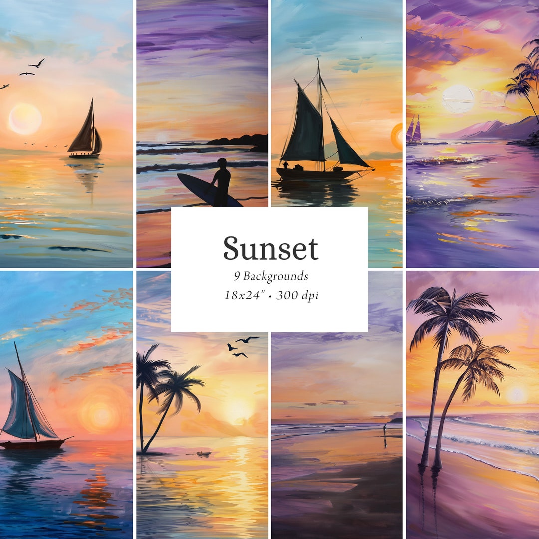 Sunset Digital Papers, Tropical Digital Paper, Beach Backgrounds, Ocean ...