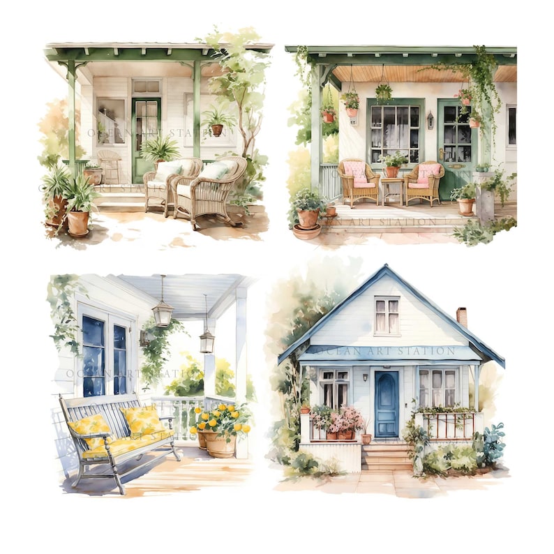 Cozy Home Clipart, Watercolor Houses Clipart, Rustic Houses, Home Decor ...