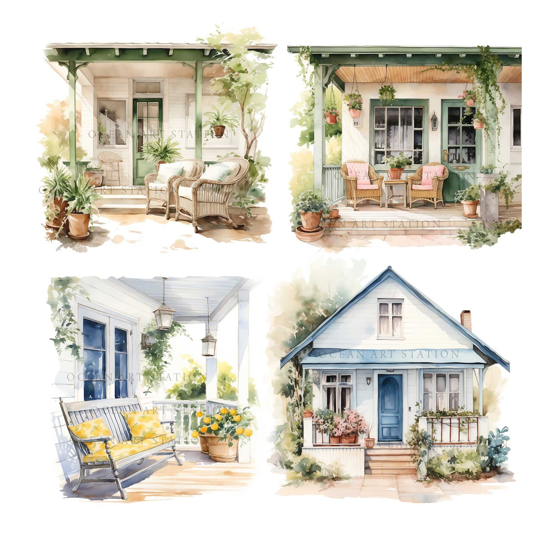 Cozy Home Clipart, Watercolor Houses Clipart, Rustic Houses, Home Decor ...
