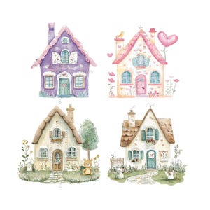 Cute Houses Clipart, Watercolor Houses Clipart, Tiny Houses, Nursery ...