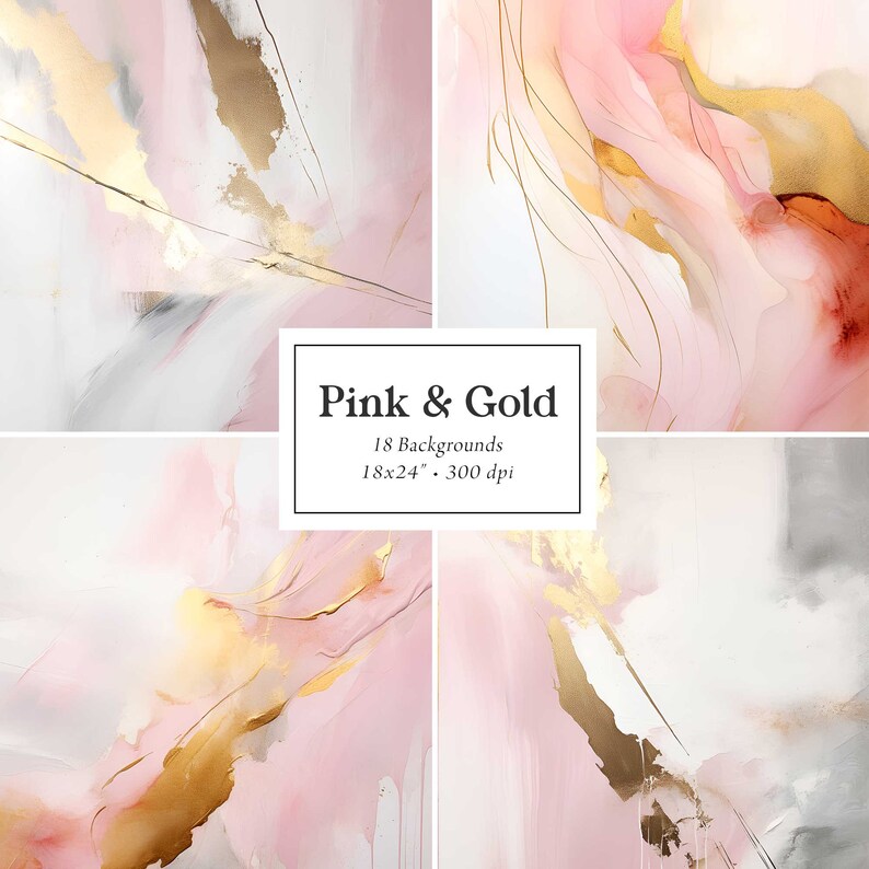 Pink Gold Digital Papers, Pink Watercolor Backgrounds, Blush Pink Gold ...