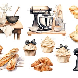 Baking Clipart Watercolor, Bakery Clipart, Cooking Clipart, Pastry ...