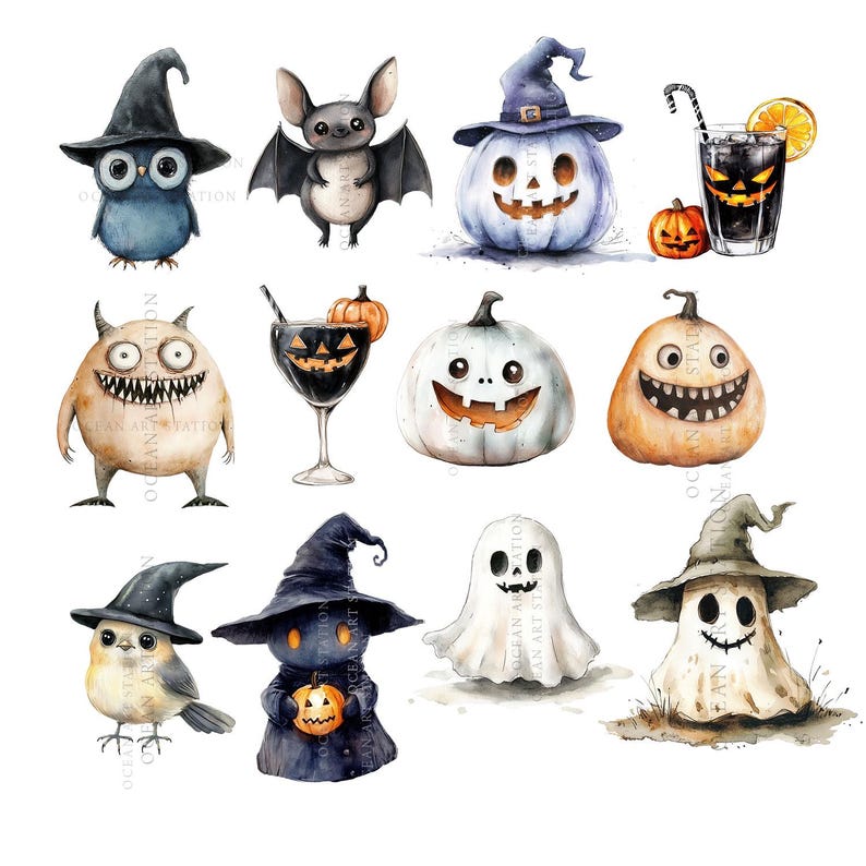 Cute Halloween Clipart Watercolor, Cute Ghosts, Neutral Halloween ...