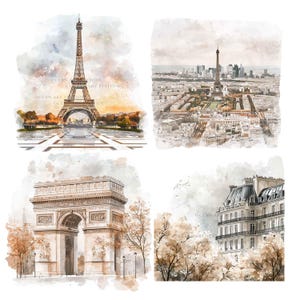 Paris Clipart Watercolor, Eiffel Tower, France Clipart, Paris Stickers ...