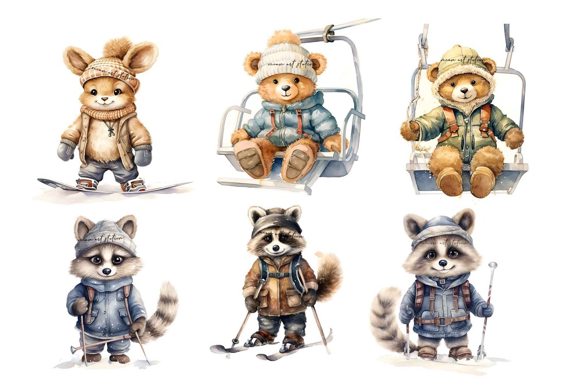 Winter Animals Clipart Watercolor, Woodland Animals Commercial Use ...