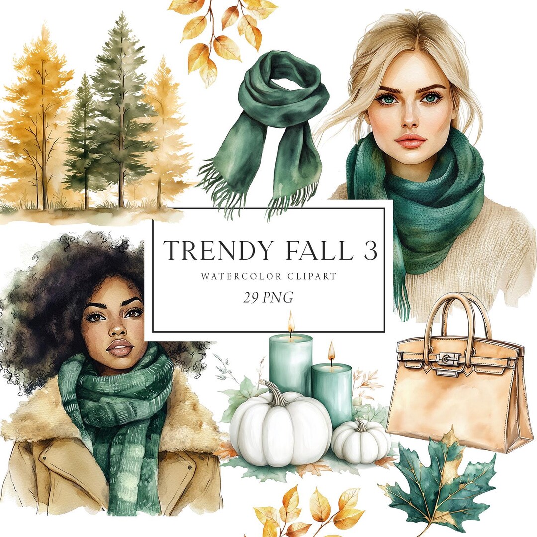 Fall Fashion Clipart, Fall Girl Clipart, Cozy Fall Watercolor, Autumn ...