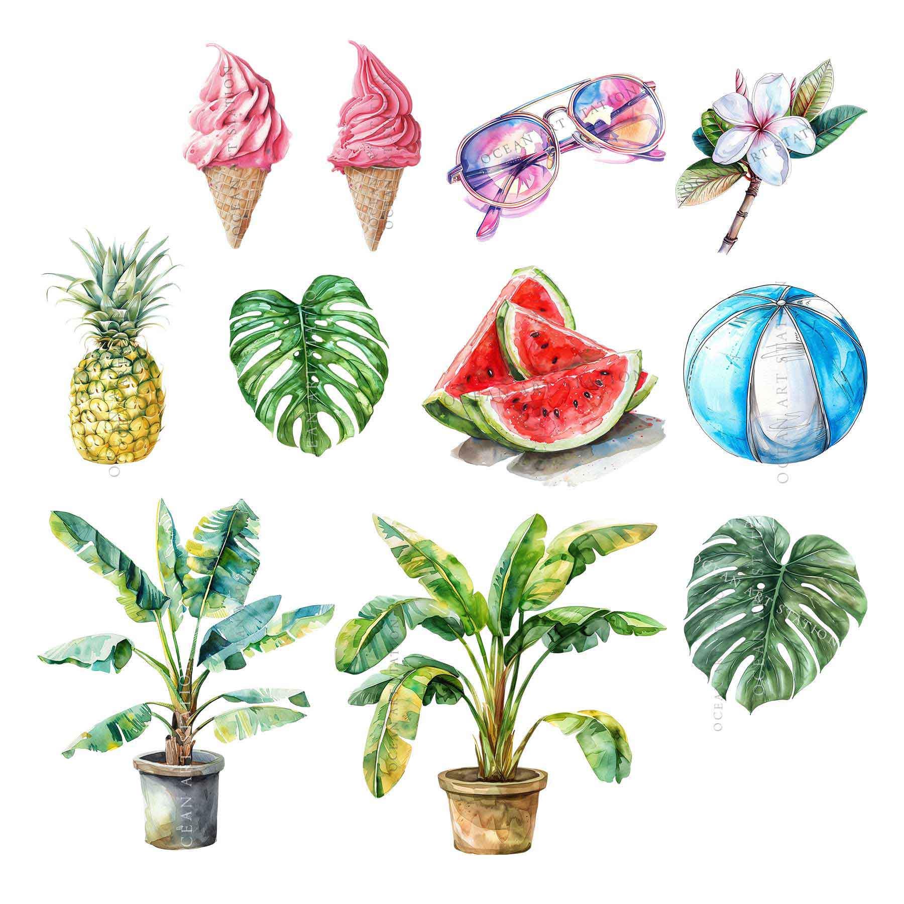 Tropical Clipart, Summer Clipart, Pool Party Clipart, Vacation Clipart ...