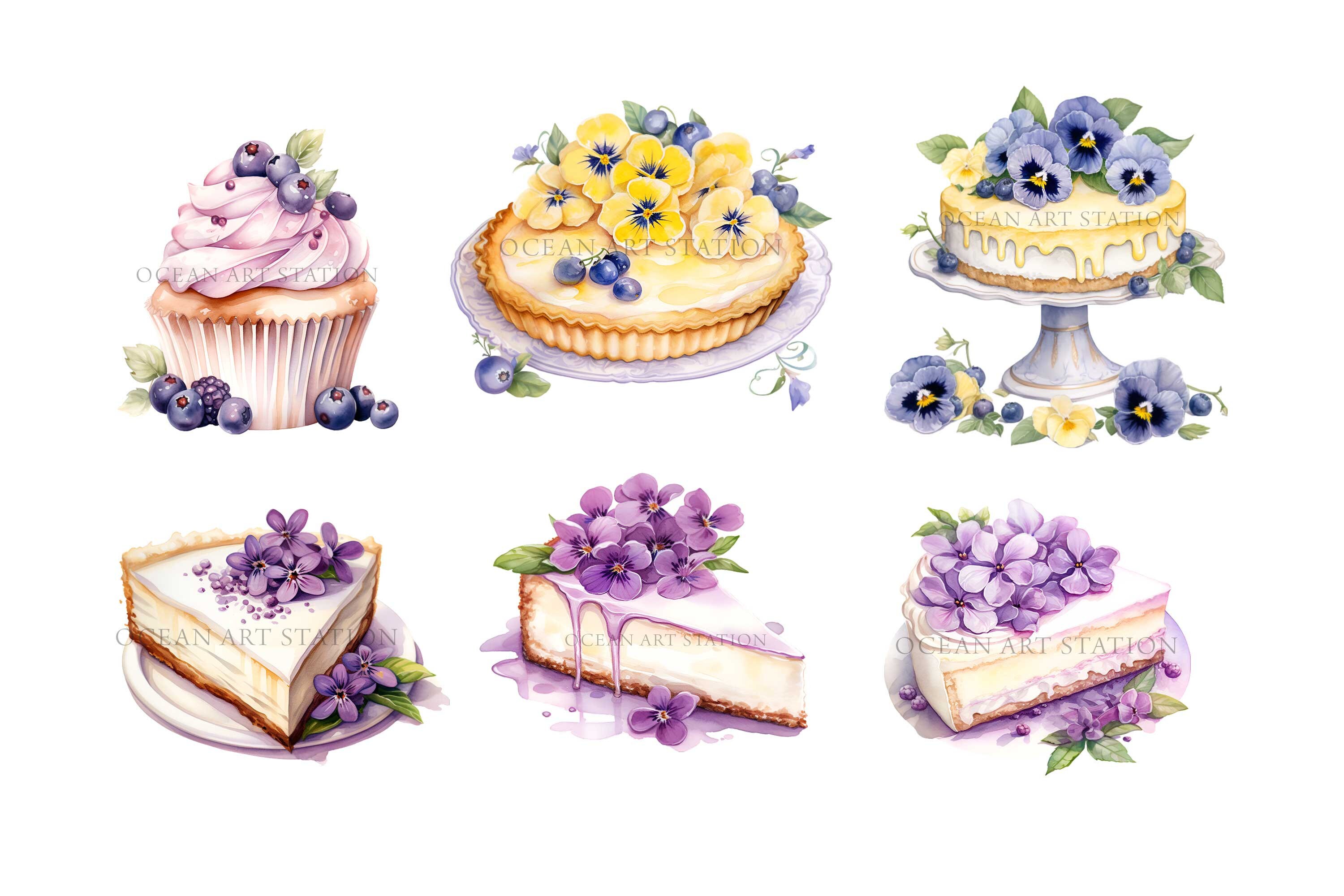 Desserts Clipart Watercolor, Cupcakes Clipart, Pastry Clipart ...