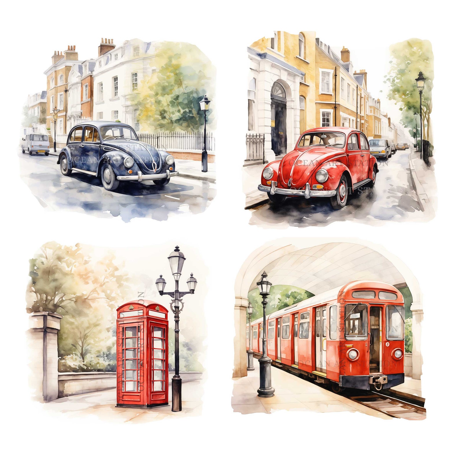 London Clipart, Big Ben Tower Bridge, London Watercolor Illustration ...