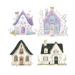 Cute Houses Clipart, Watercolor Houses Clipart, Tiny Houses, Nursery ...