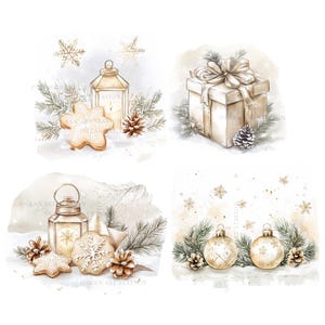 Gold Christmas Clipart Watercolor, Elegant Christmas Clipart, Gold ...