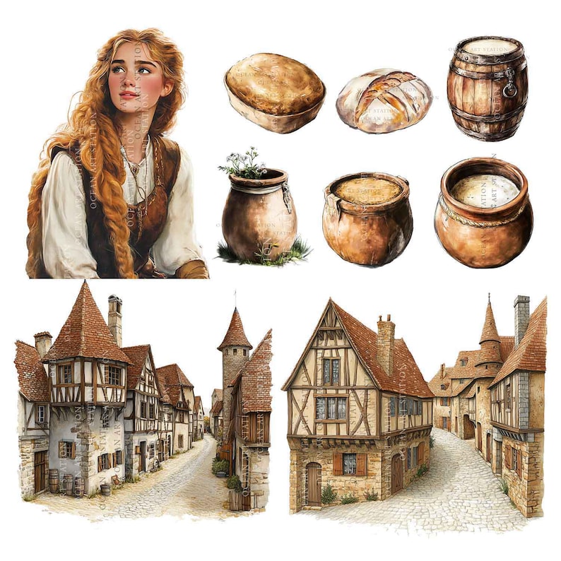 Medieval Clipart Watercolor, Medieval People, Mid Century Clipart ...