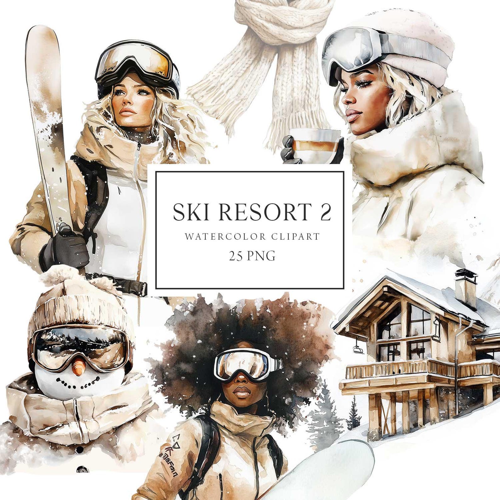 Ski Girl Clipart, Ski Clipart Watercolor, Ski Resort, Winter Sport ...