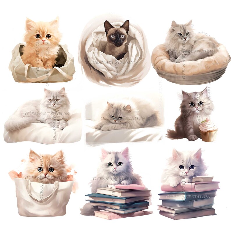 Cat Lover Clipart, Cats Clipart Bundle, Watercolor, Cute Cats Clipart ...