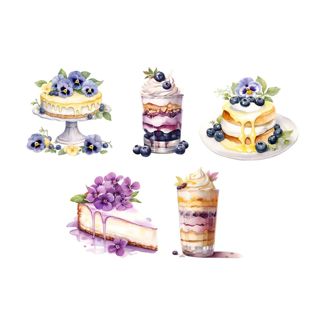 Desserts Clipart Watercolor, Cupcakes Clipart, Pastry Clipart ...