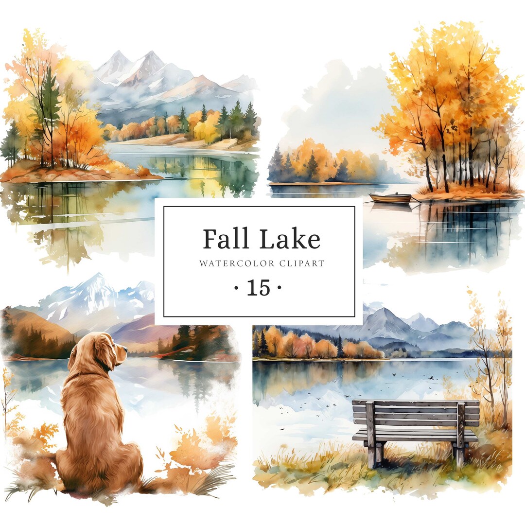Fall Lake Clipart Watercolor, Fall Landscape Png, Fall Mountain Clipart ...