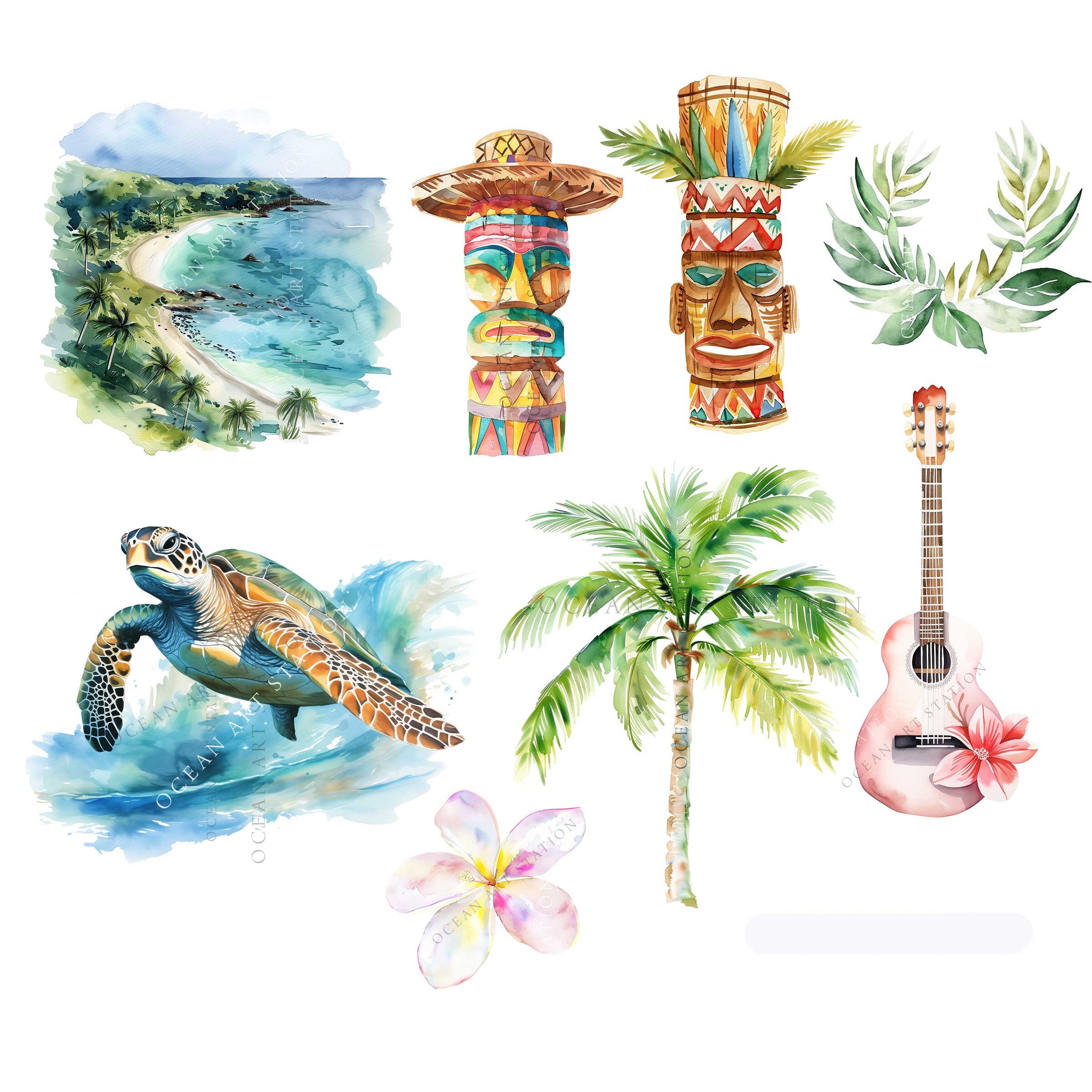Hawaii Clipart Watercolor, Tiki Clipart, Hawaii Girl Clipart, Hawaii ...