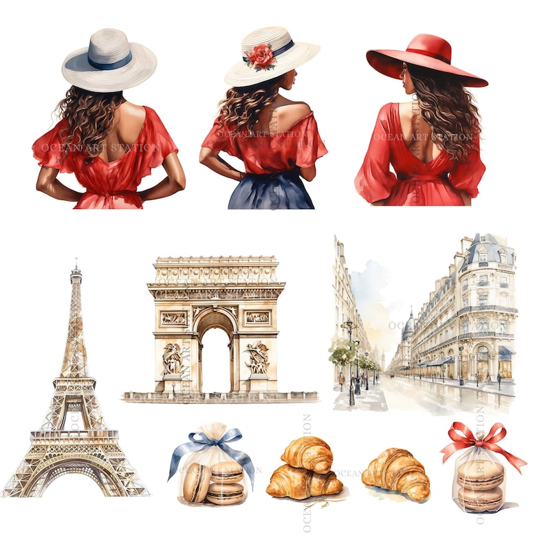 Paris Clipart Watercolor, French Girl Clipart, Eiffel Tower, France ...