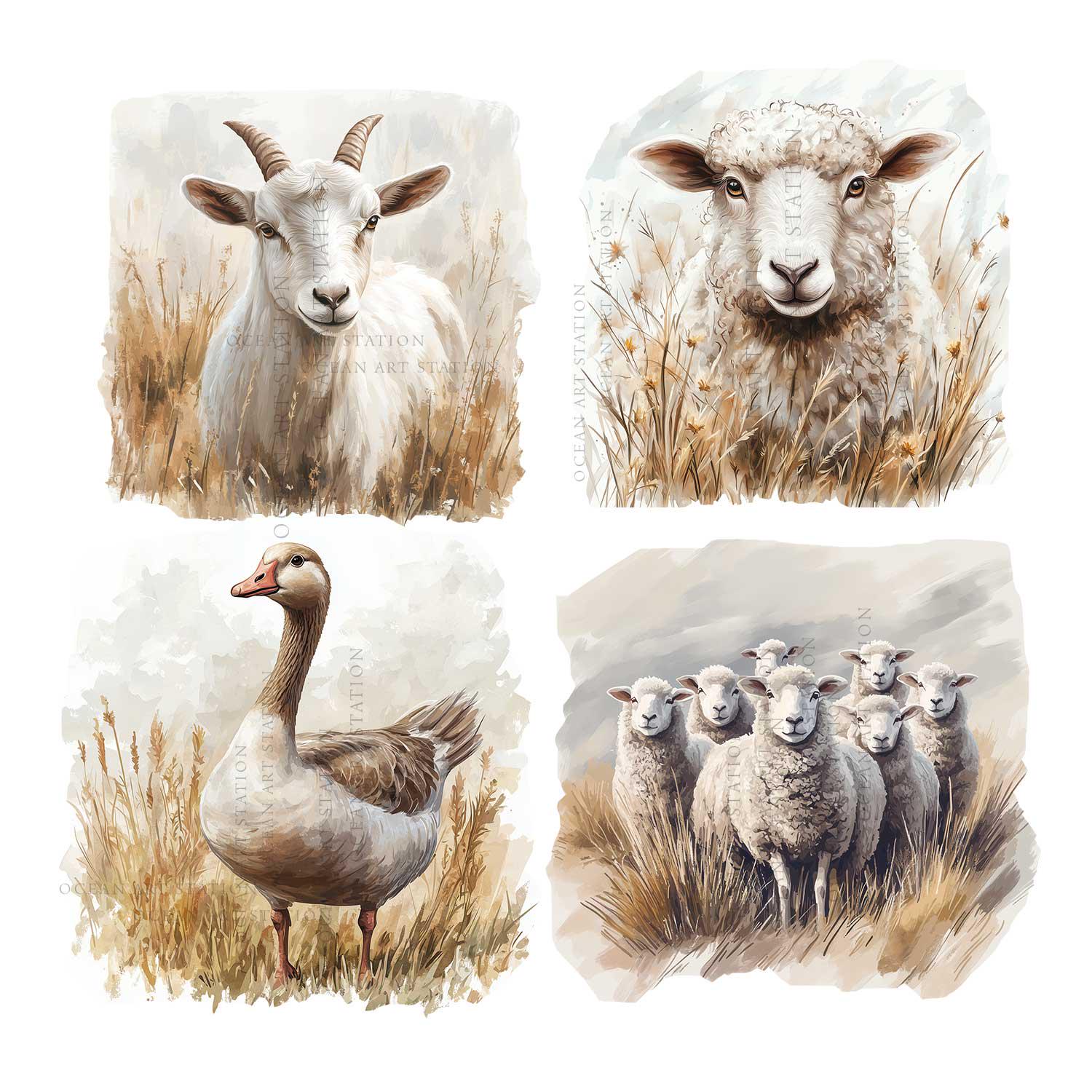 Farm Animals Clipart, Barn Clipart, Watercolor, Farm Illustrations ...