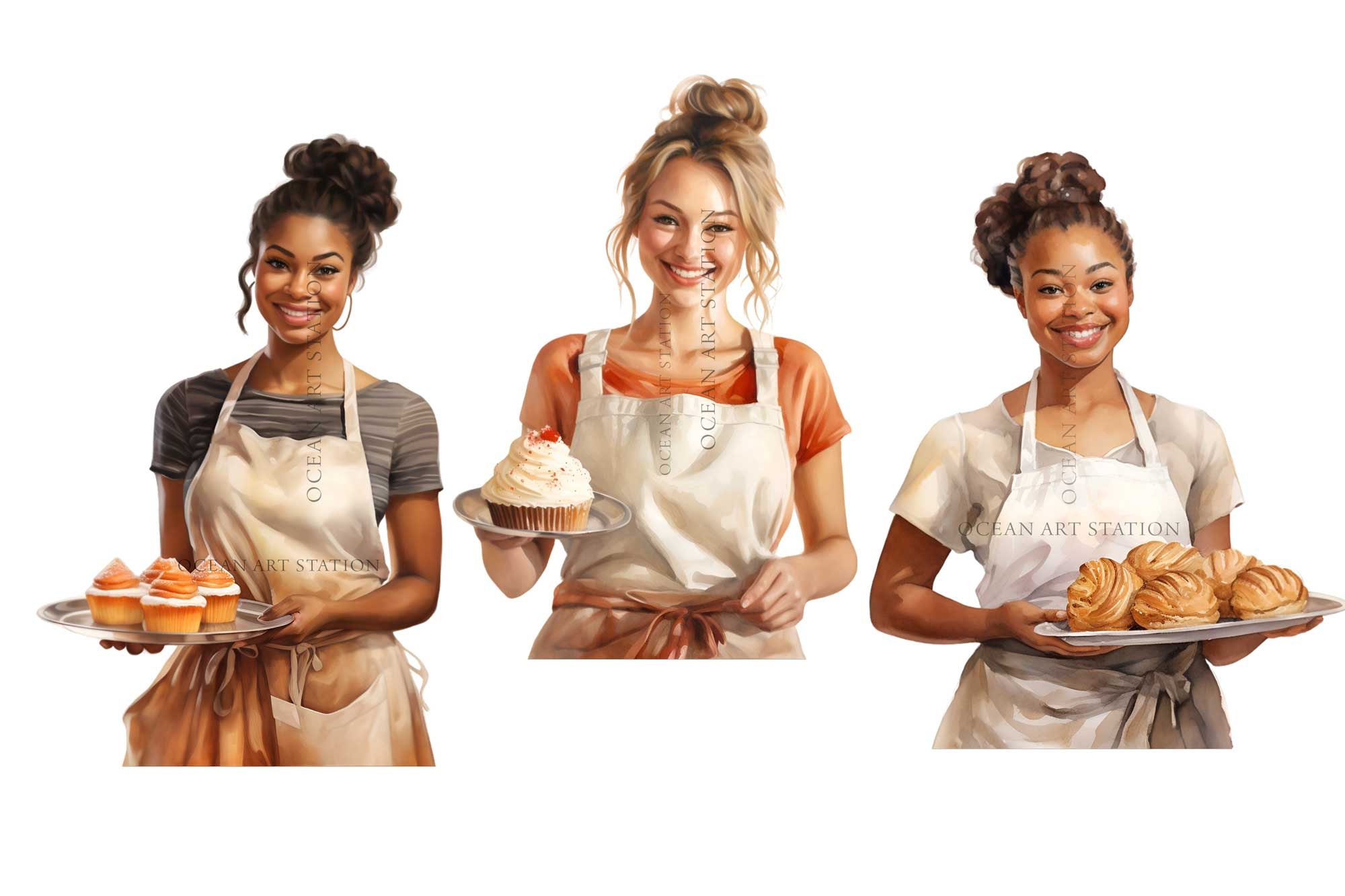 Baking Clipart Watercolor, Bakery Clipart, Desserts Cooking Clipart ...