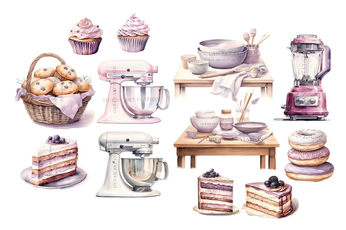 Bakery Clipart, Baking Clipart Watercolor, Desserts Cooking Clipart ...