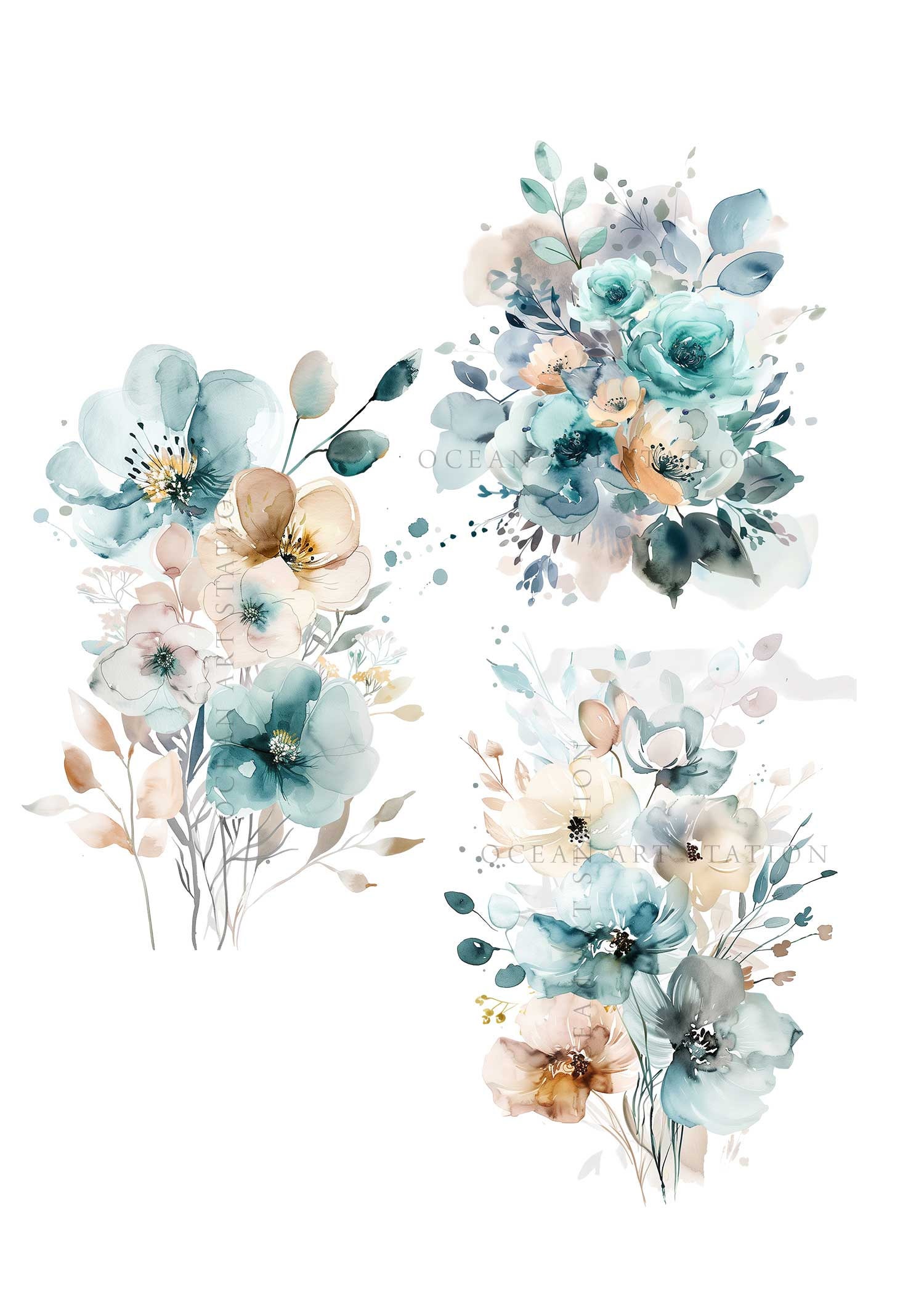 Teal Flowers Clipart, Teal Bouquets Png, Turquoise Flowers Clipart ...