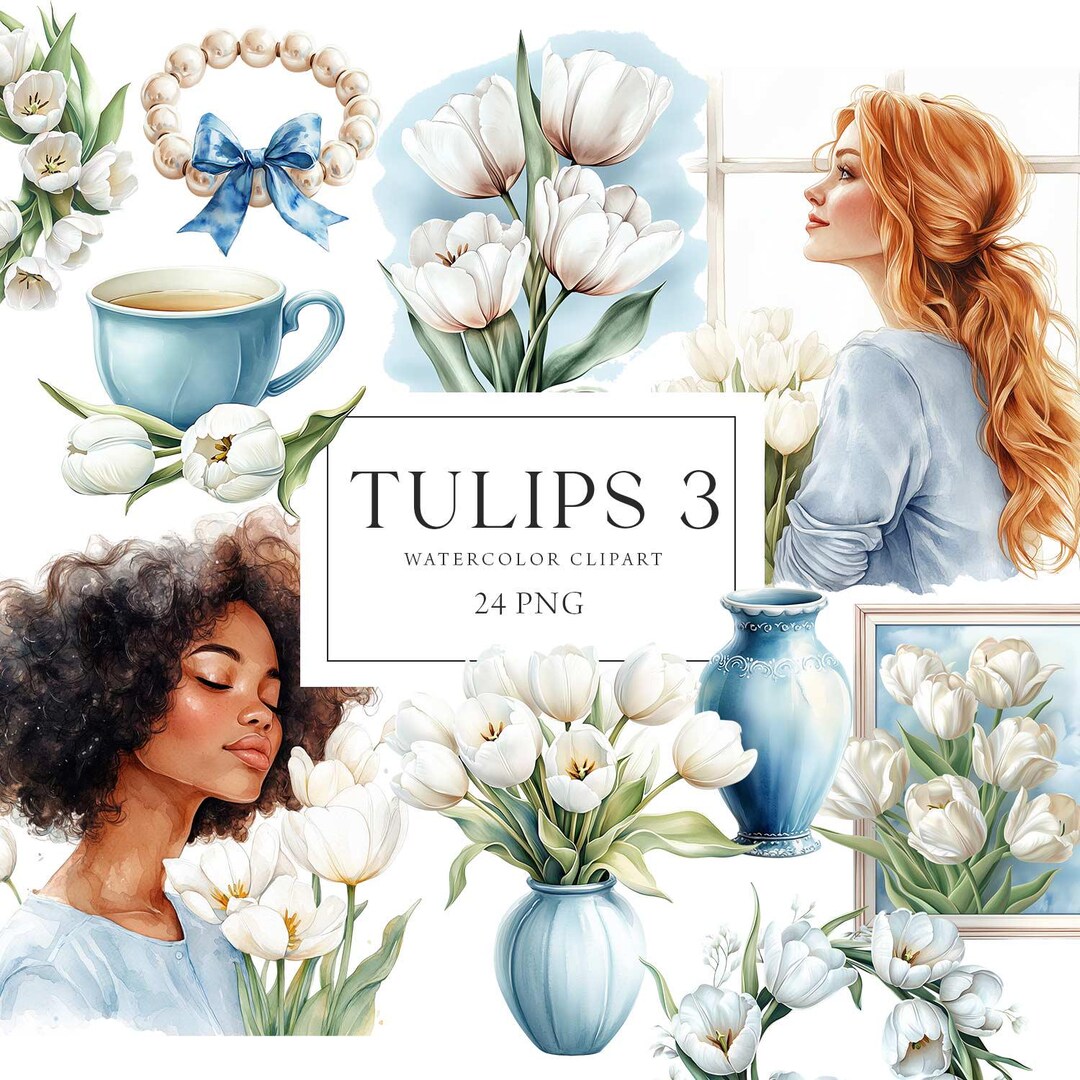 Spring Clipart, Tulips Clipart, Spring Girl With Flowers, Spring ...