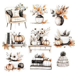 Boho Fall Clipart, Pumpkins Clipart, Cozy Fall Watercolor, Fall Fashion ...