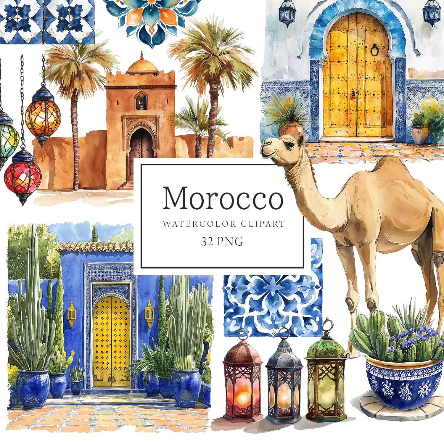 Morocco Clipart Watercolor, Morocco Travel Clipart, Moroccan Stickers ...