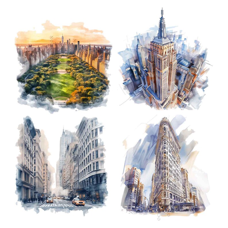 New York Clipart Watercolor, NYC Clipart, New York Buildings, Brooklyn ...