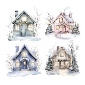 Christmas Houses Clipart, Christmas Village Watercolor, Commercial Use ...