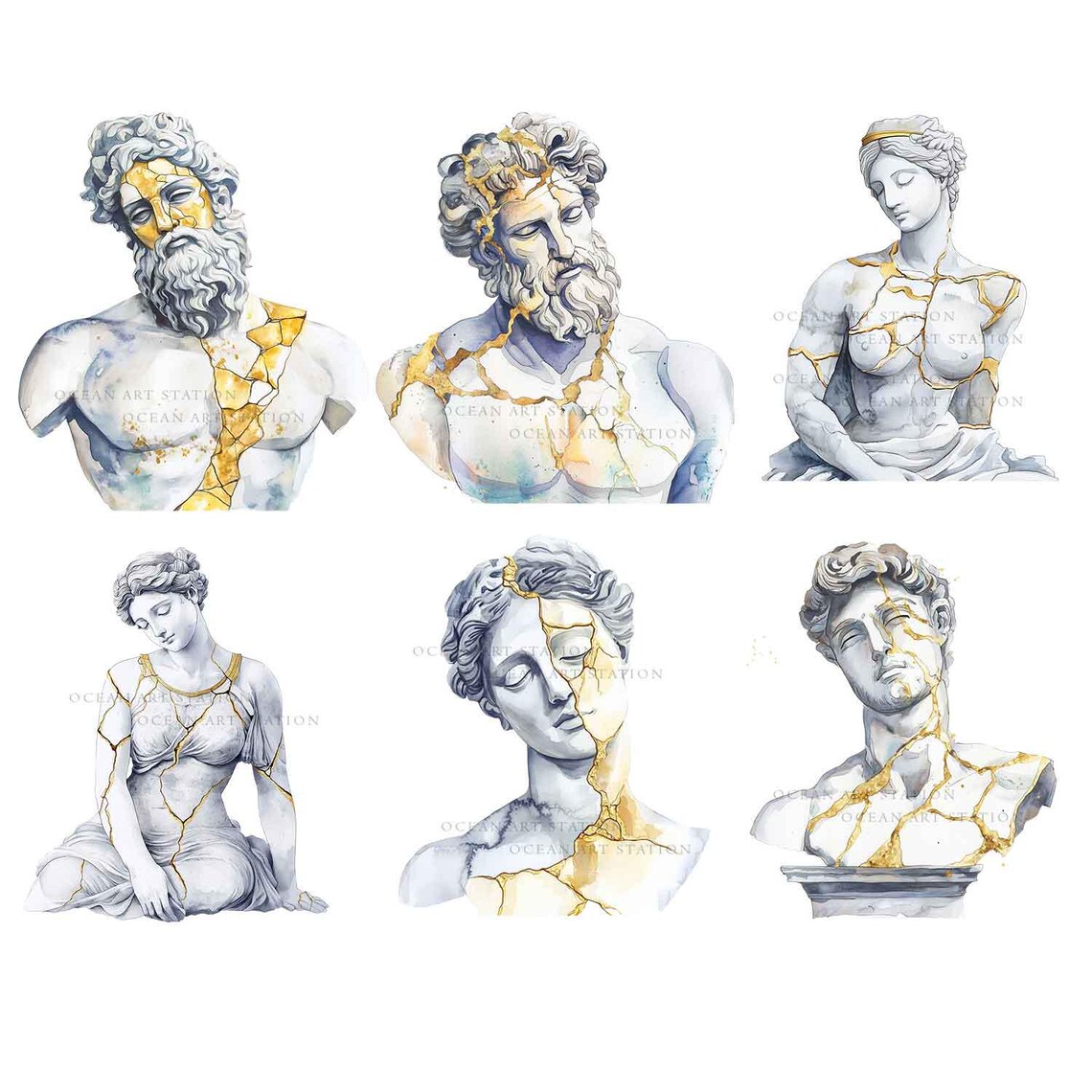Antient Statues Clipart, Kintsugi Clipart, Roman Sculptures, Statues ...
