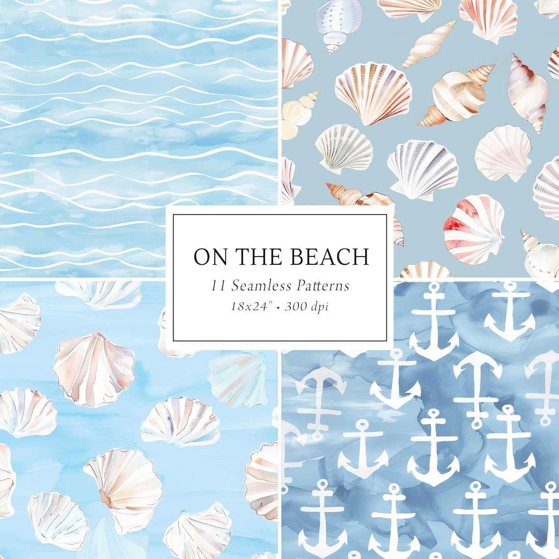 Beach Seamless Patterns, Pastel Beach Digital Papers, Sea Shell ...
