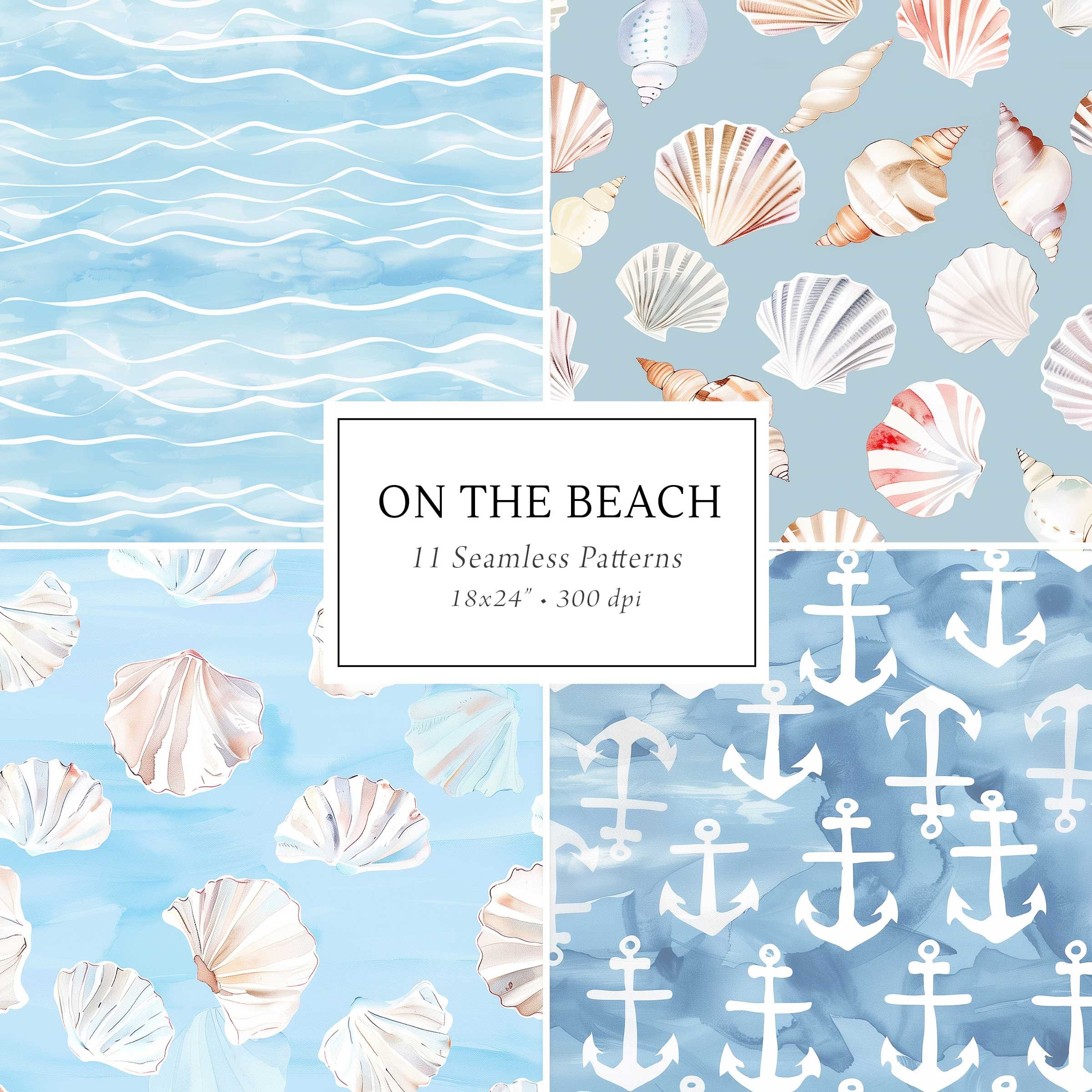 Beach Seamless Patterns, Pastel Beach Digital Papers, Sea Shell ...