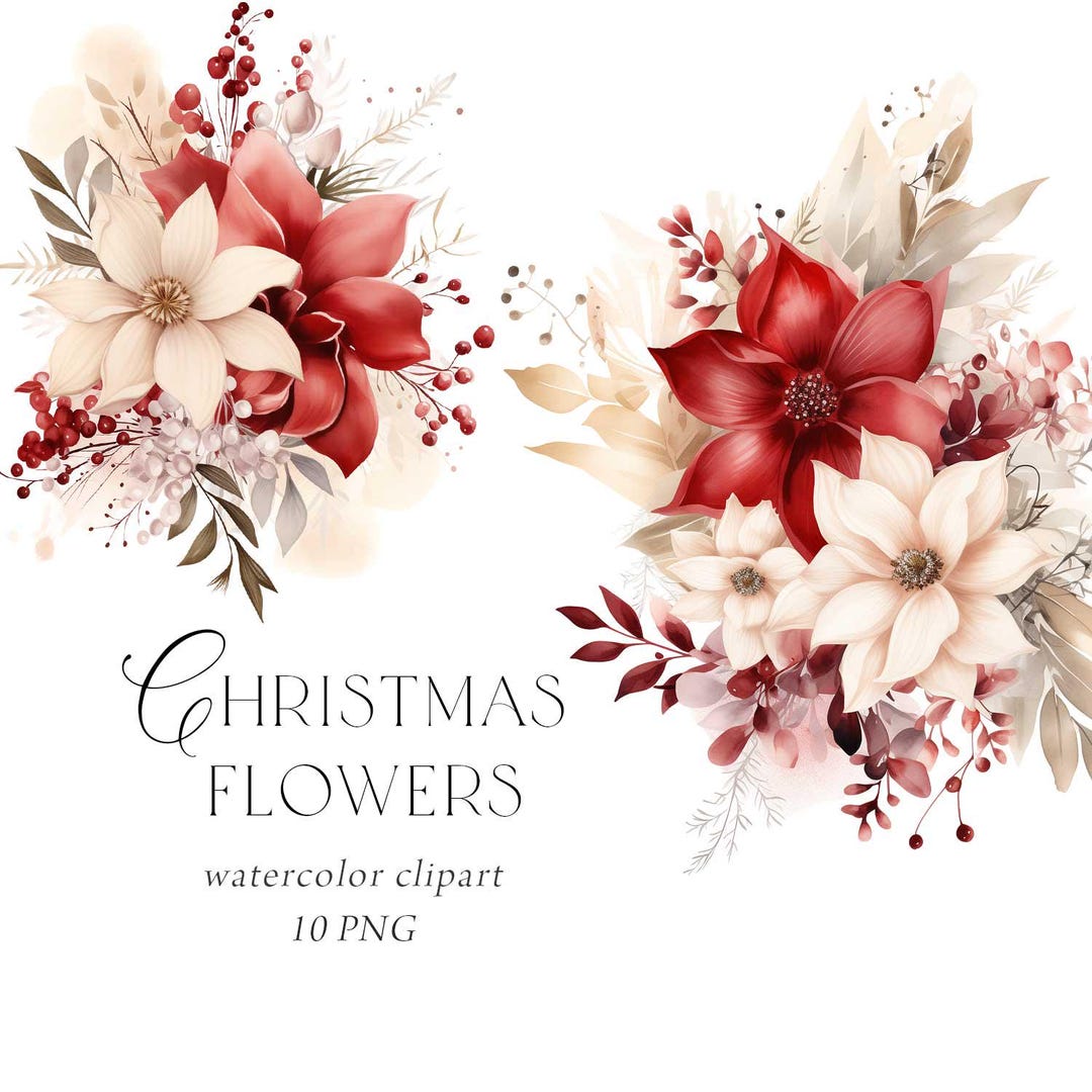 Christmas Floral Clipart, Winter Florals Watercolor, Christmas Wedding ...