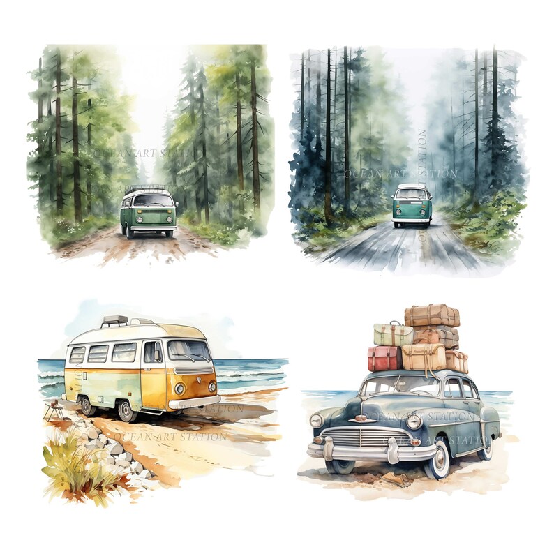 Road Trip Clipart, Travel Clipart Watercolor, Camping Clipart ...