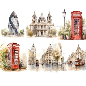 London Clipart, Big Ben Tower Bridge, London Watercolor Illustration ...