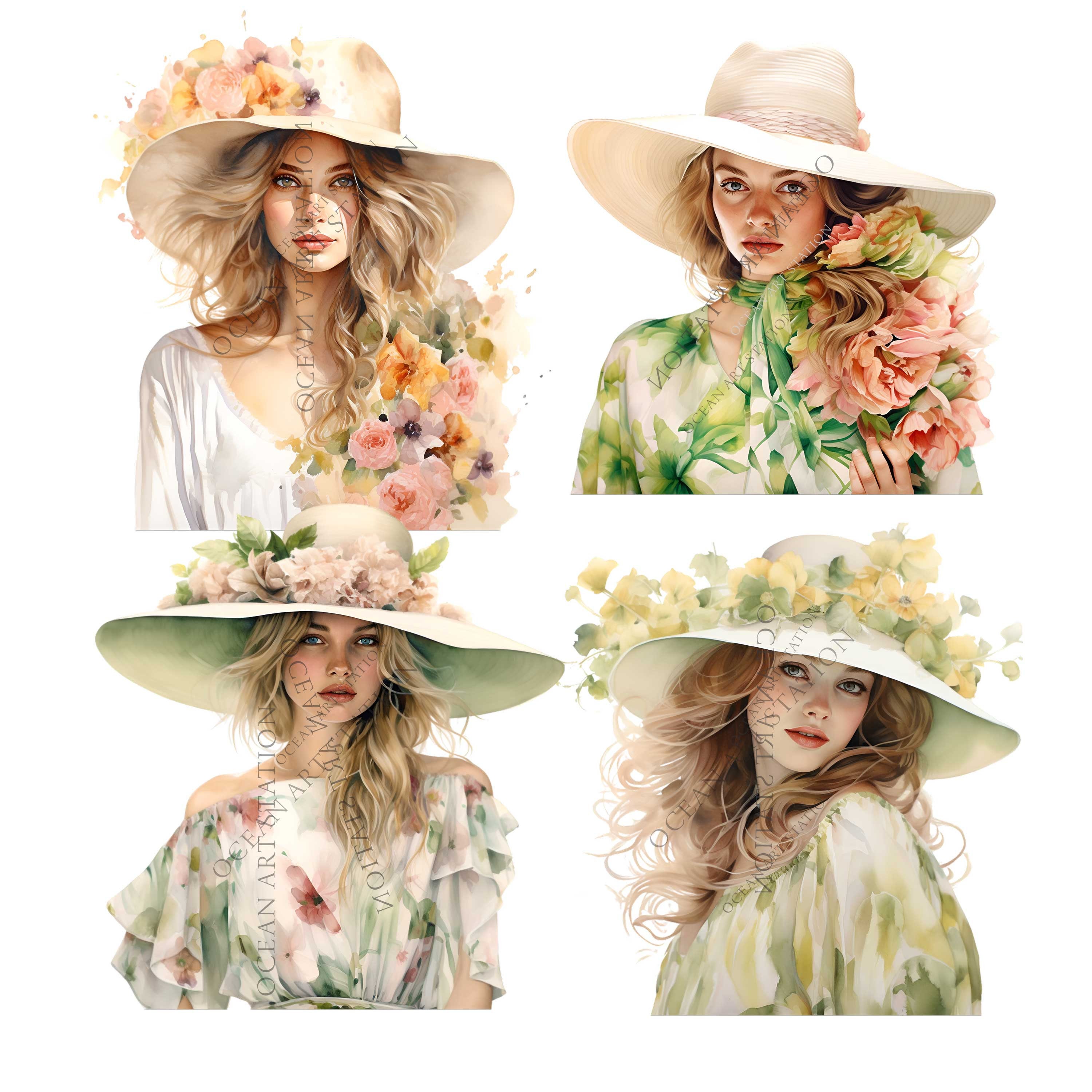 Spring Fashion Girls Clipart, Spring Fashion Clipart Watercolor, Floral ...