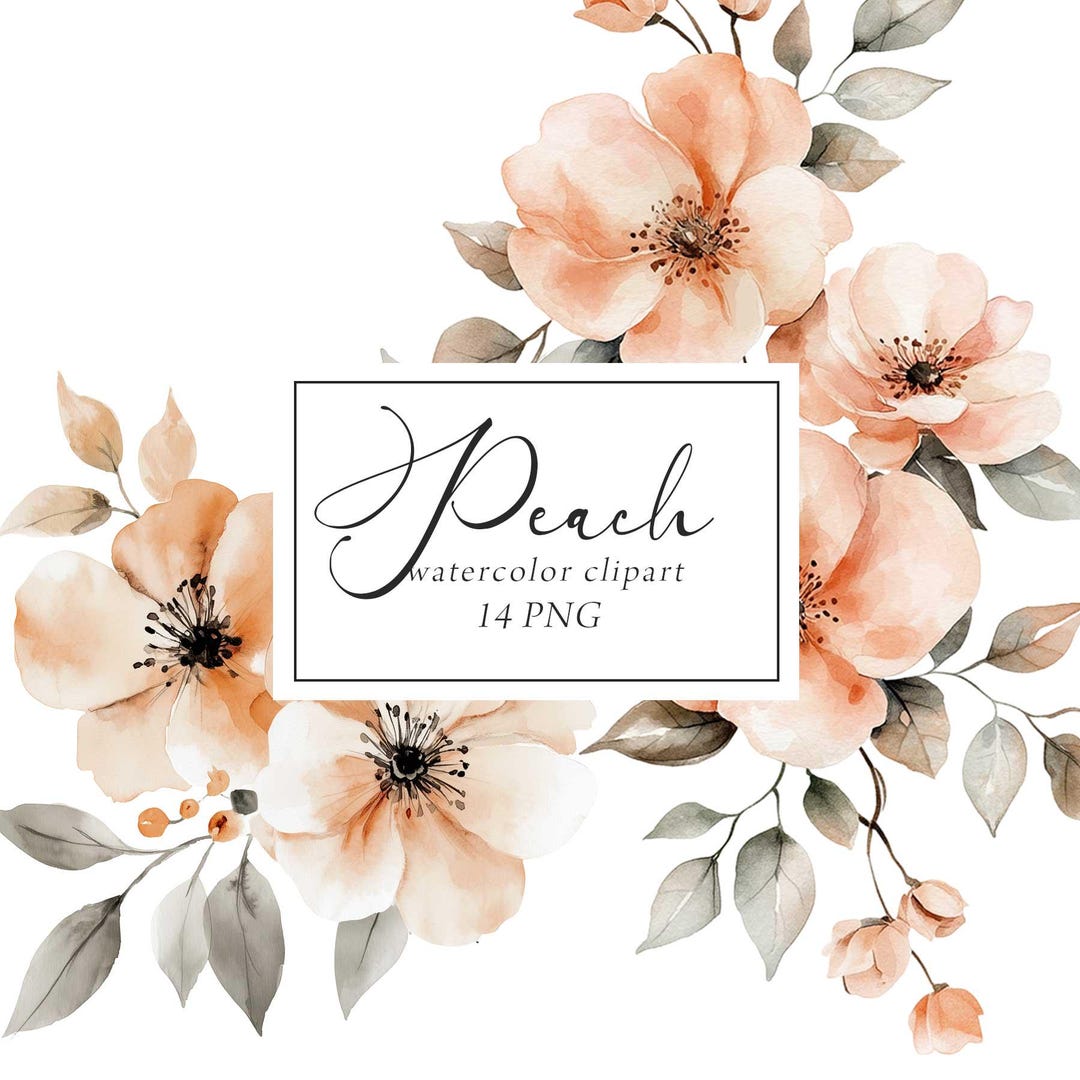 Peach Flowers Clipart, Peach Floral Bouquets, Peach Wedding Invitation ...