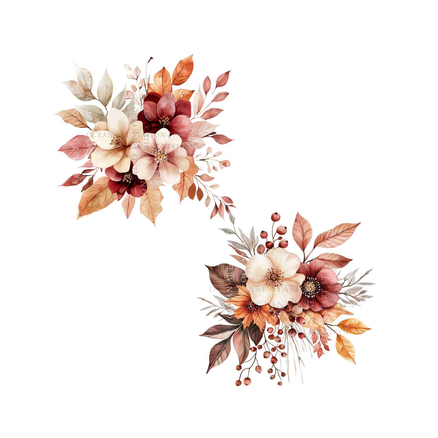 Fall Bouquets Clipart, Fall Flowers Clipart, Autumn Floral Clipart ...