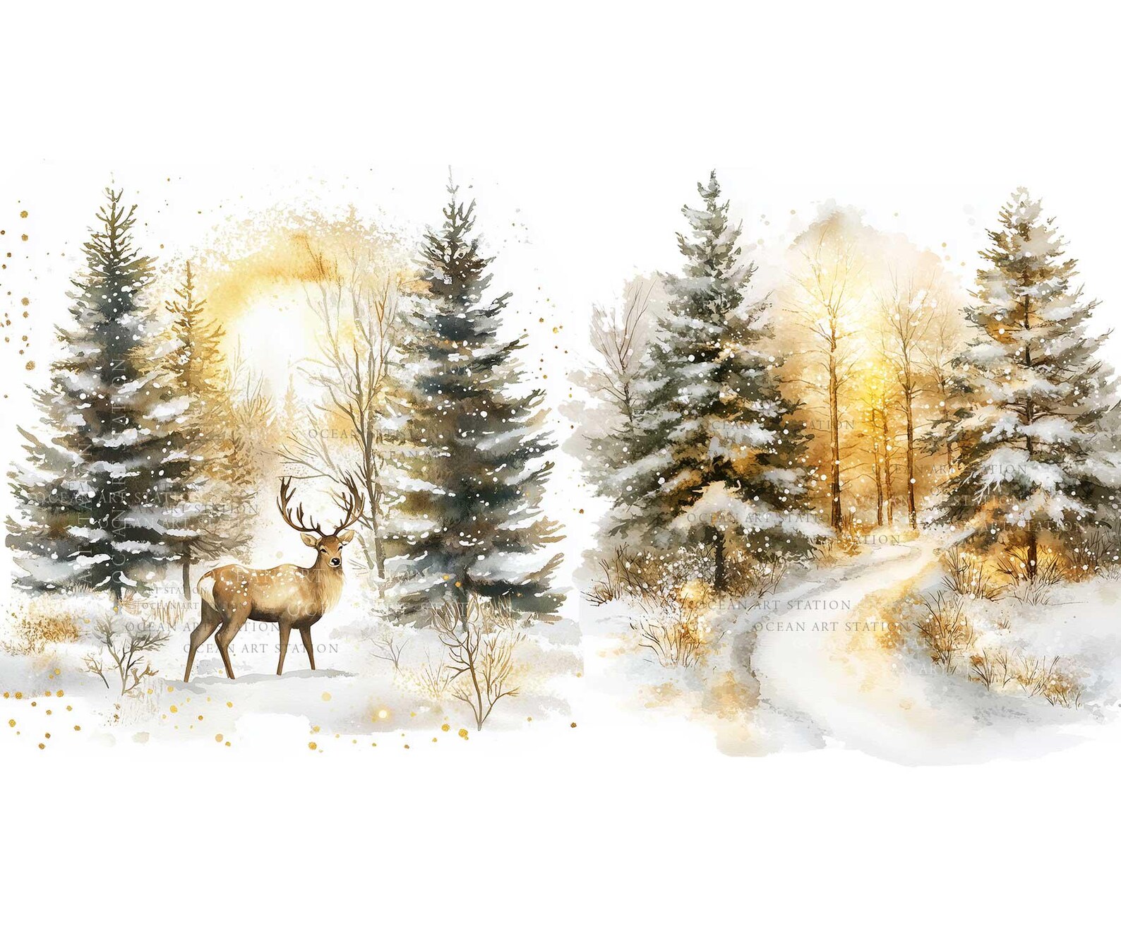 Winter Forest Clipart Watercolor, Christmas Landscape Png, Winter ...