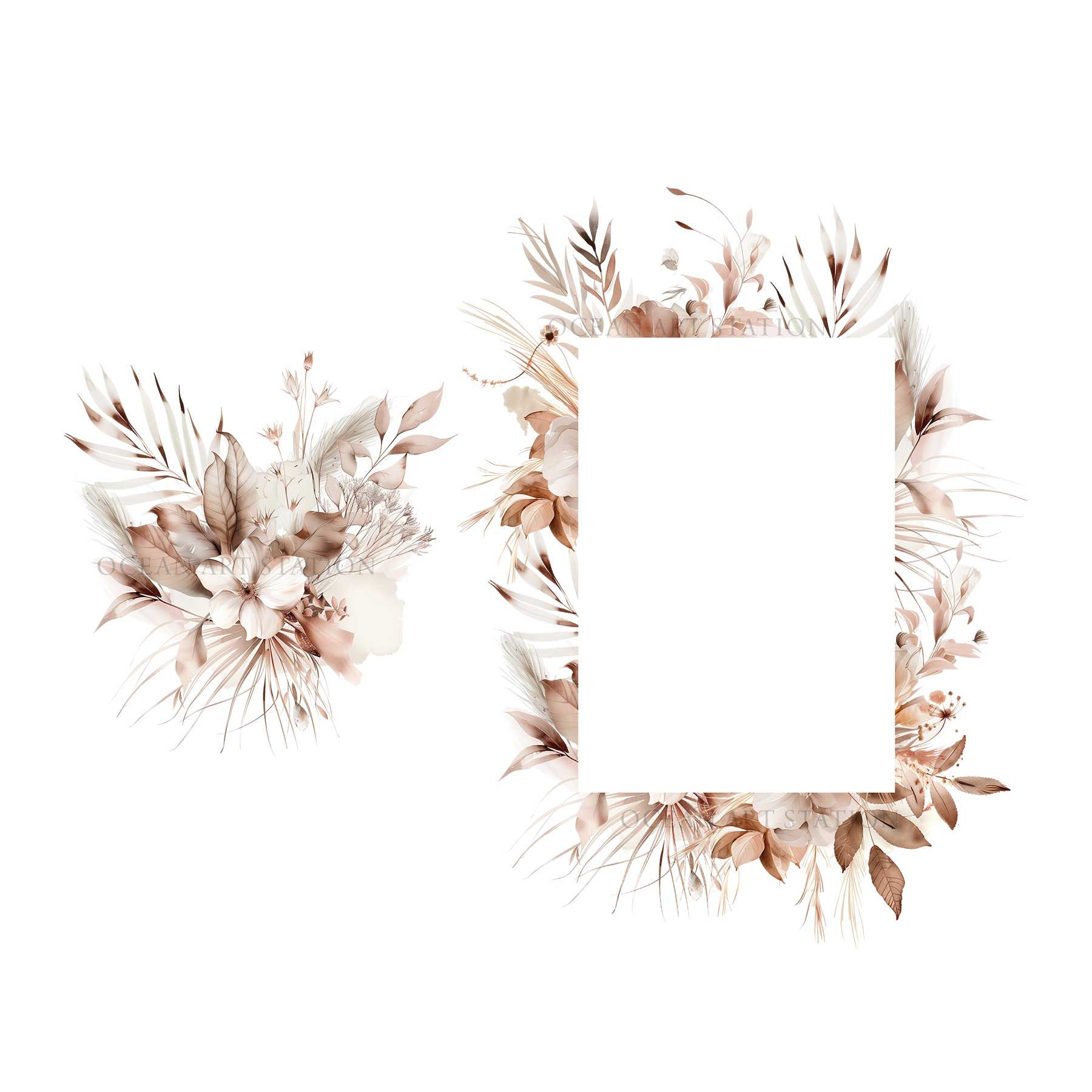 Neutral Floral Clipart, Neutral Bouquets Clipart, Beige Floral Clipart ...