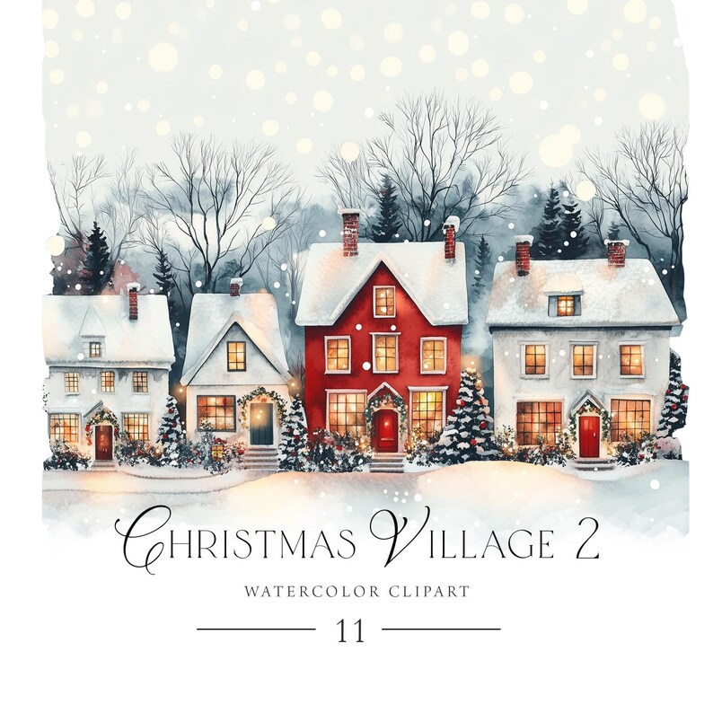 Christmas Village Clipart, Christmas Houses Watercolor, Santa Village ...